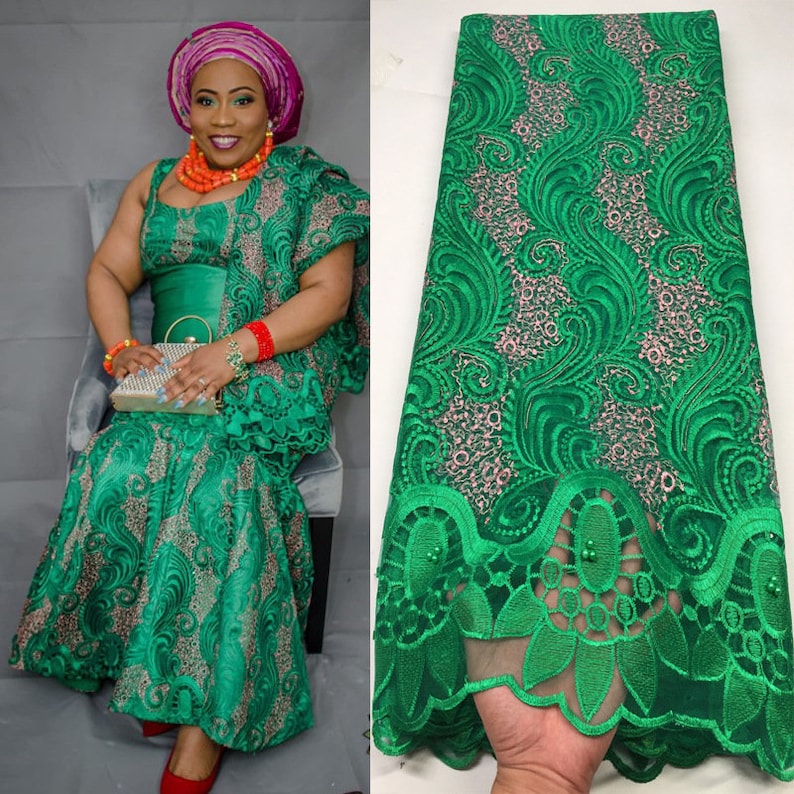2019 New Collection! High Quality Green African Lace Fabric With Heavy ...