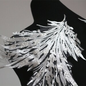1pc Ivory/black/wine Red Sequin Big Wing Flower Lace Applique Angel ...