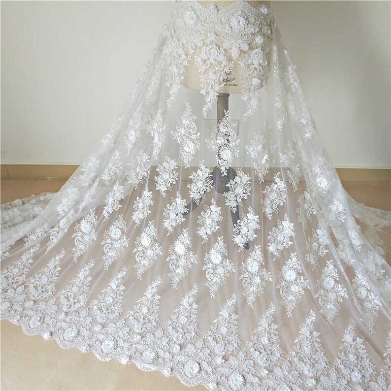 White 3D Lace Fabric 3D Flowers Fabric Heavy Beaded Lace | Etsy