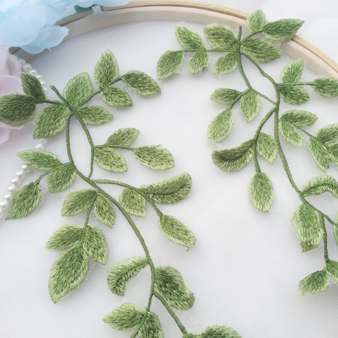1 Pair Forest Green Leaf Lace Applique Organza Embroidery - Etsy