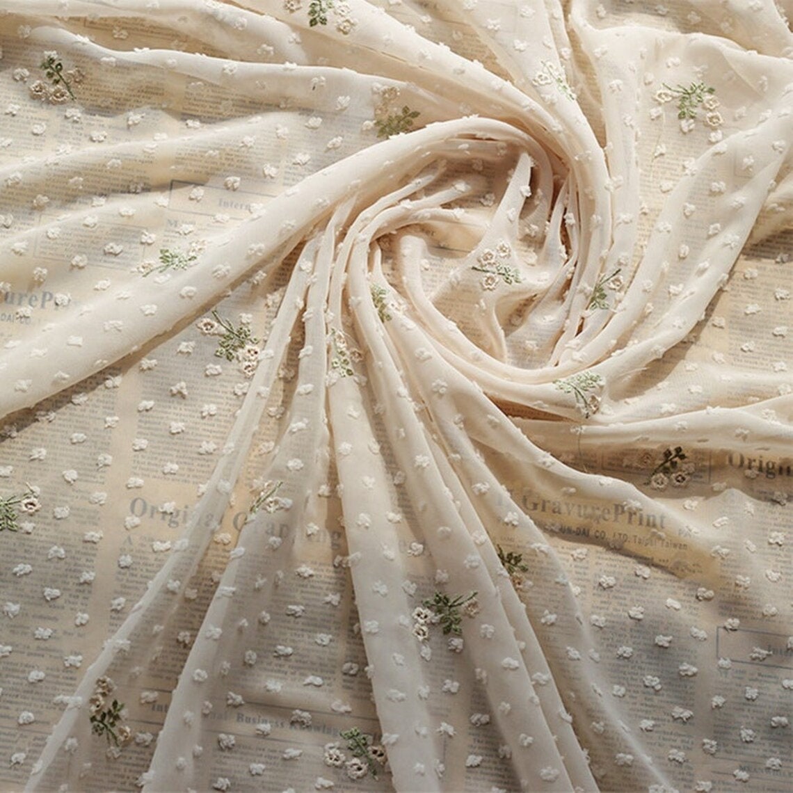 Exquisite Floral Embroidery Chiffon Fabric Polka Dot Flower - Etsy