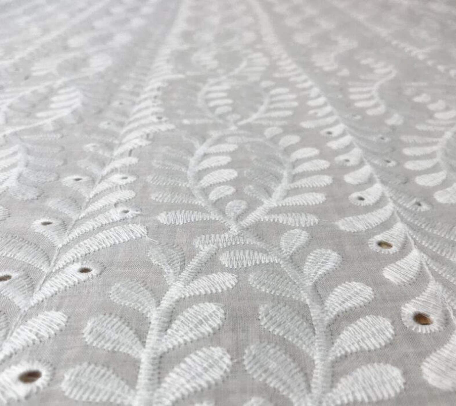 Leaf Pattern Cotton Lace Fabric, Cotton Embroidered Lace Fabric, Eyelet ...