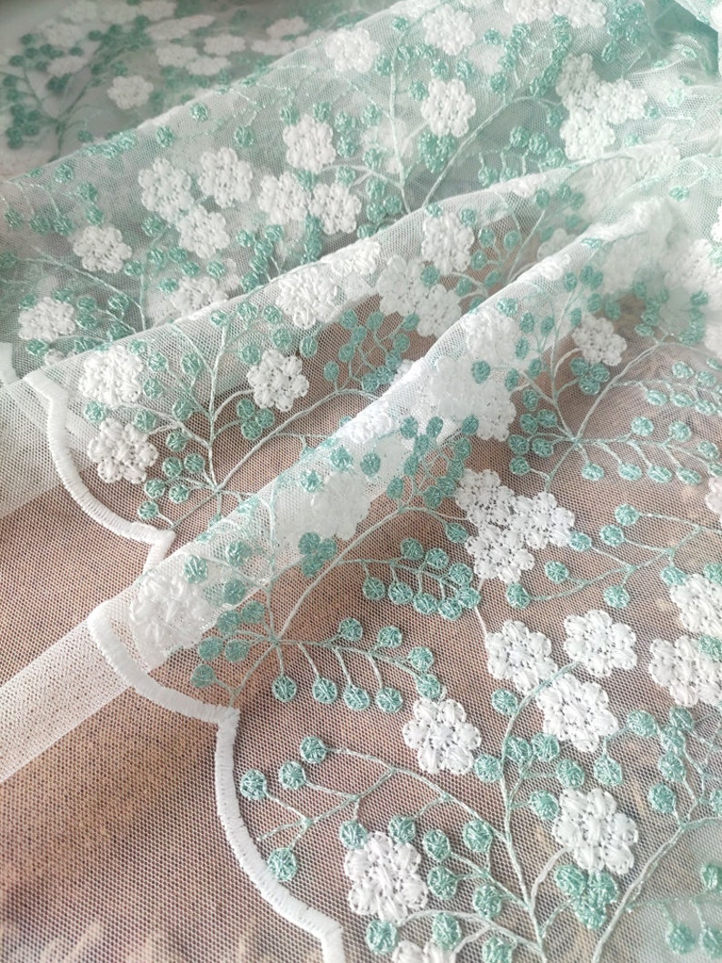 Two-tone Floral Lace Fabric, Embroidery Tulle Fabric, off White-green ...