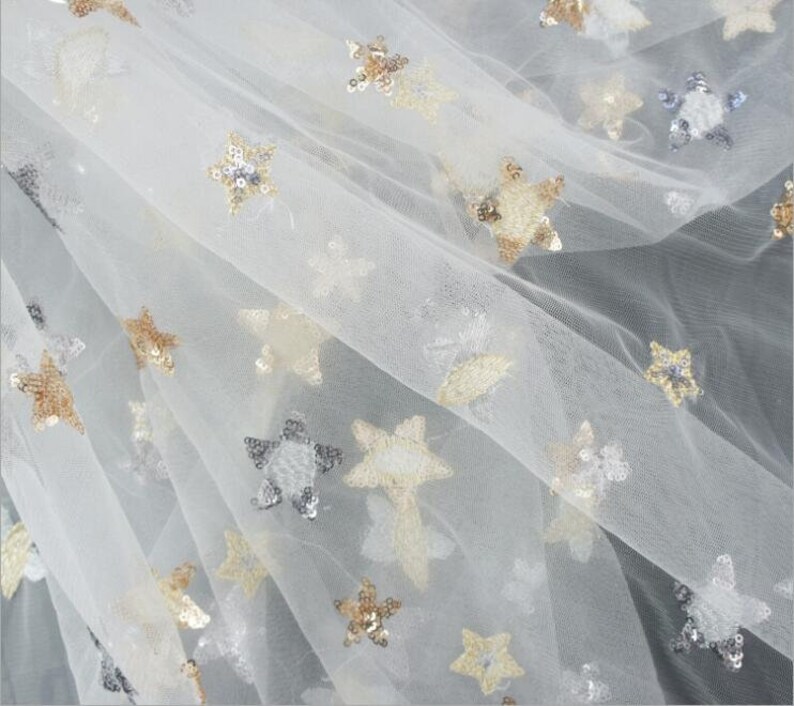 Stars Fabric Gold Star Mesh Lace Fabric Sequined Stars Tulle - Etsy