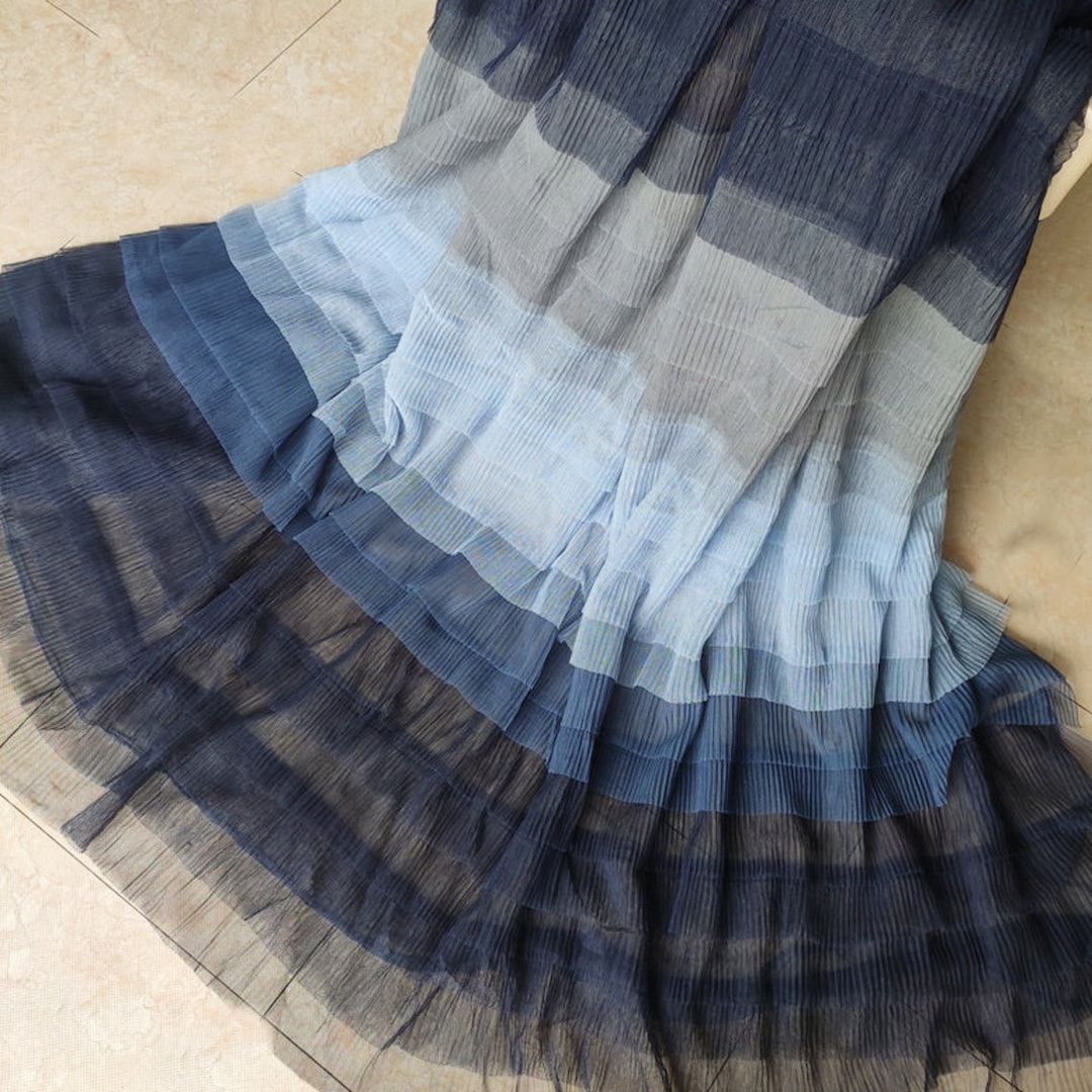 Blue Gray Ruffled Pleated Lace Fabric Soft Tulle Lace Wedding Lace ...