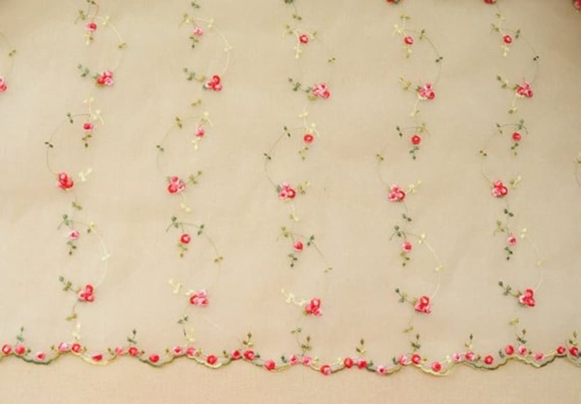 Adorable Rose Lace Fabric 3 Colors Rose Flower Embroidered Organza ...
