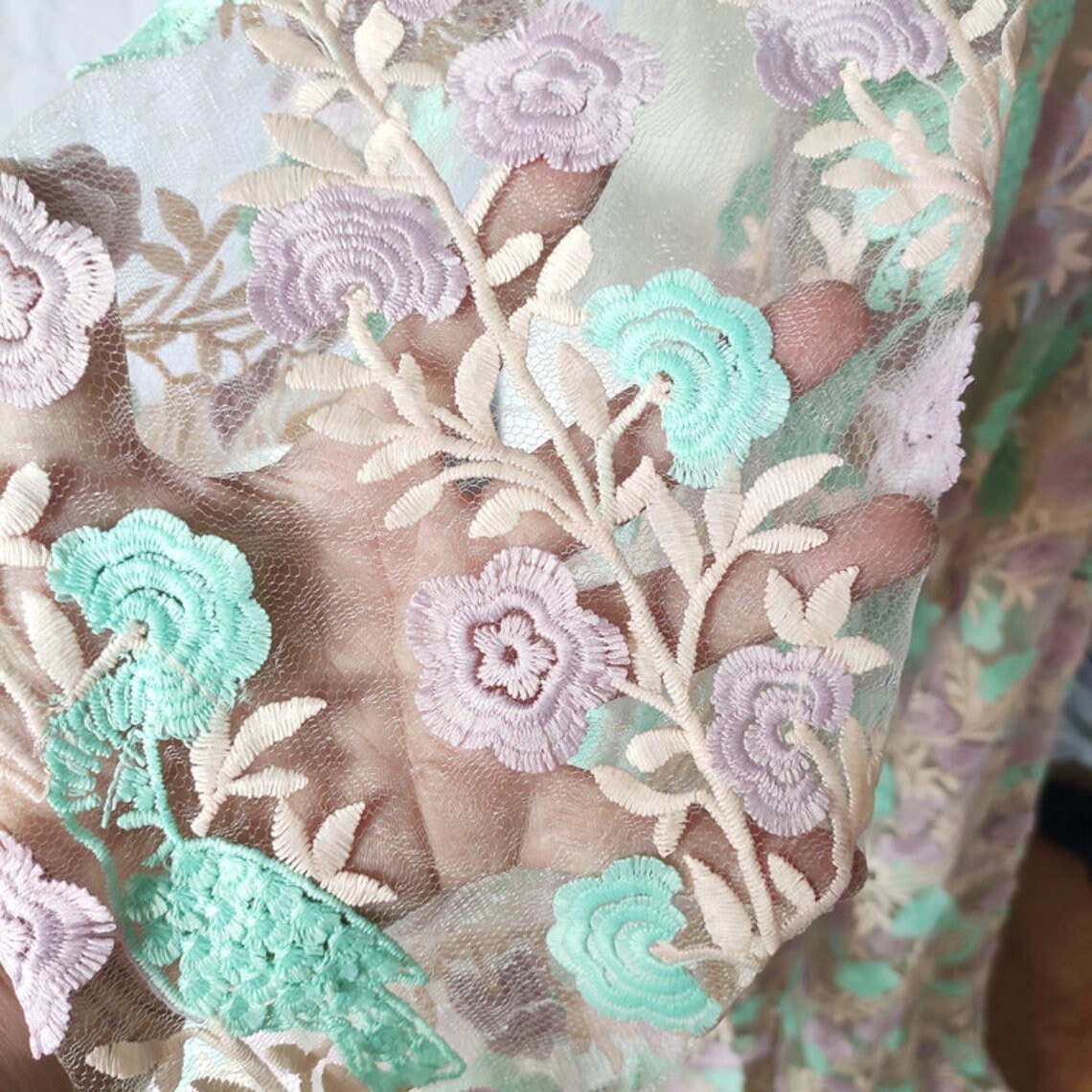 Rose Lace Fabric Floral Lace Fabric Embroidered Lace Fabric | Etsy