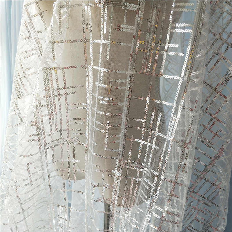 Glitter Sequins Lace Fabric in Grid Pattern off White Color 2019 New ...