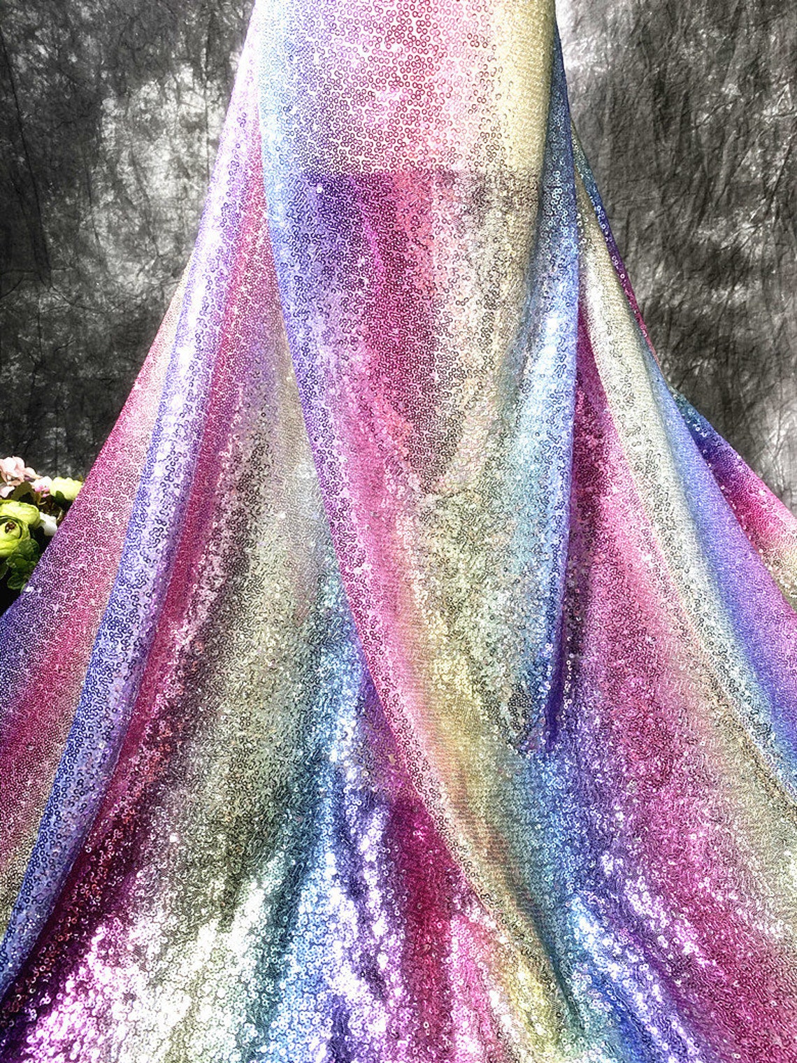 Gradient Rainbow Sequins Fabric Glitter Pink Purple Sequined | Etsy