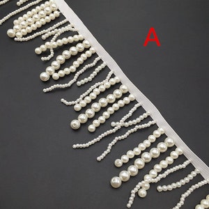 White Bead Fringe Tassel Trim, White Pearl Trim, White Beaded Trim ...