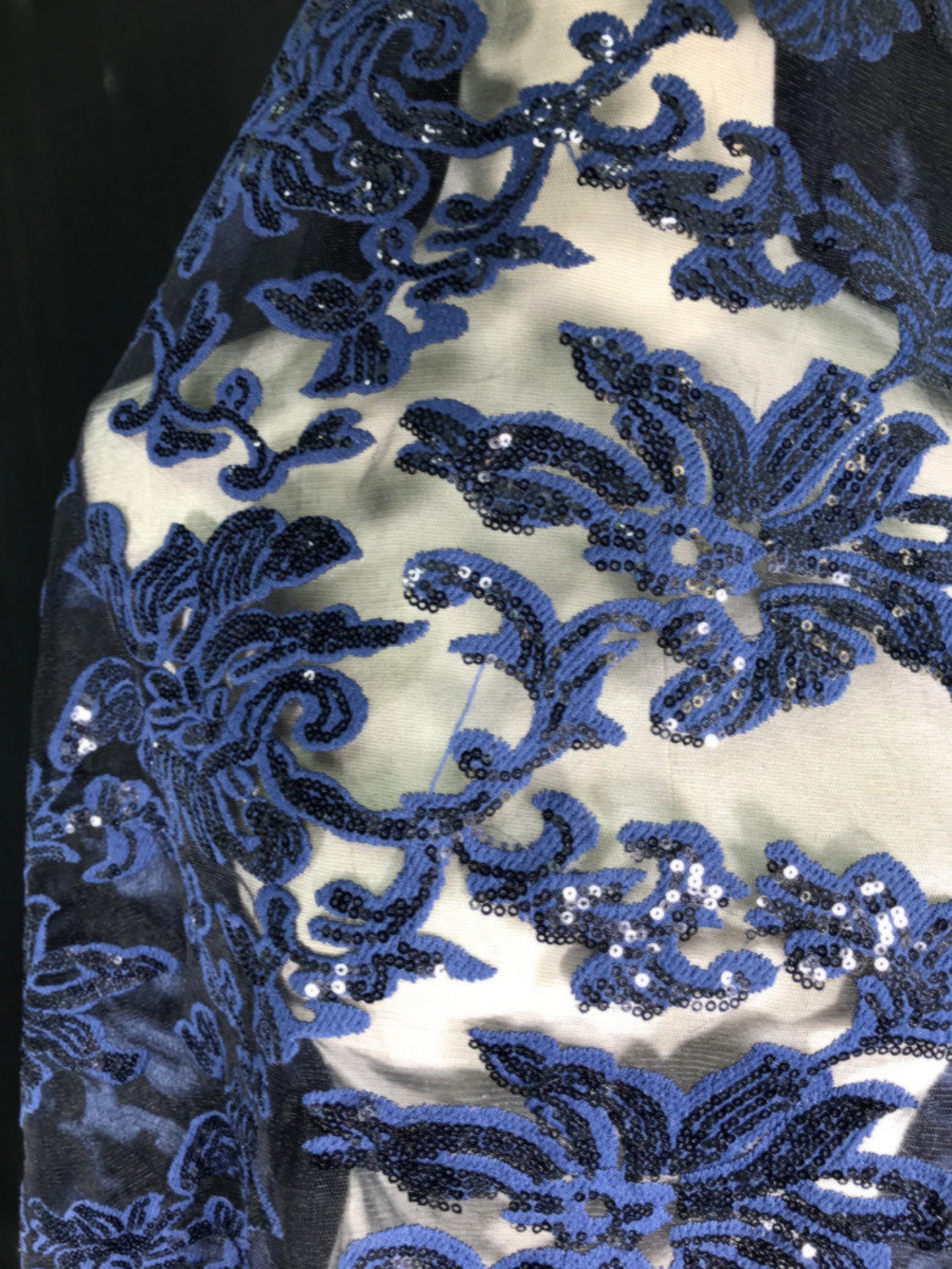 Navy Blue Sequin Fabric, Sparkler Sequins Fabric, Dark Blue Lace Fabric ...