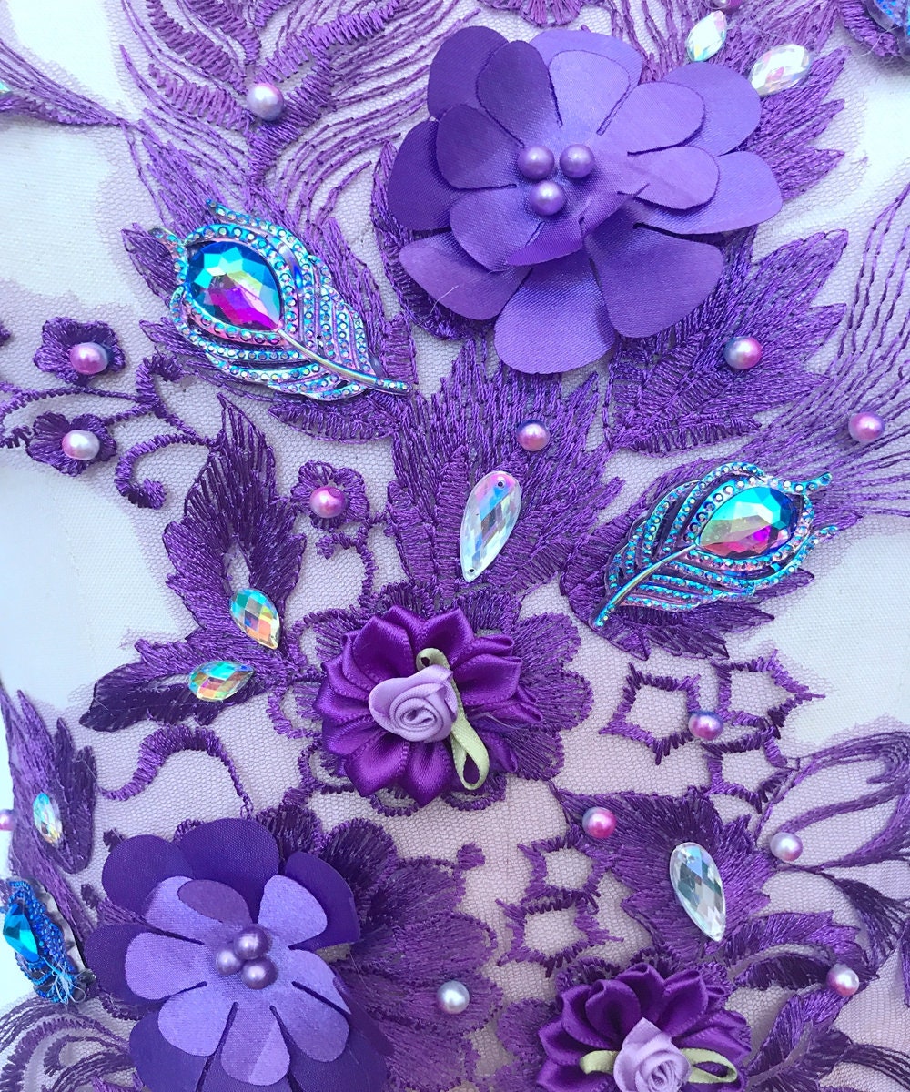 Beautiful Feather Lace Applique Beaded Rhinestone Bodice - Etsy