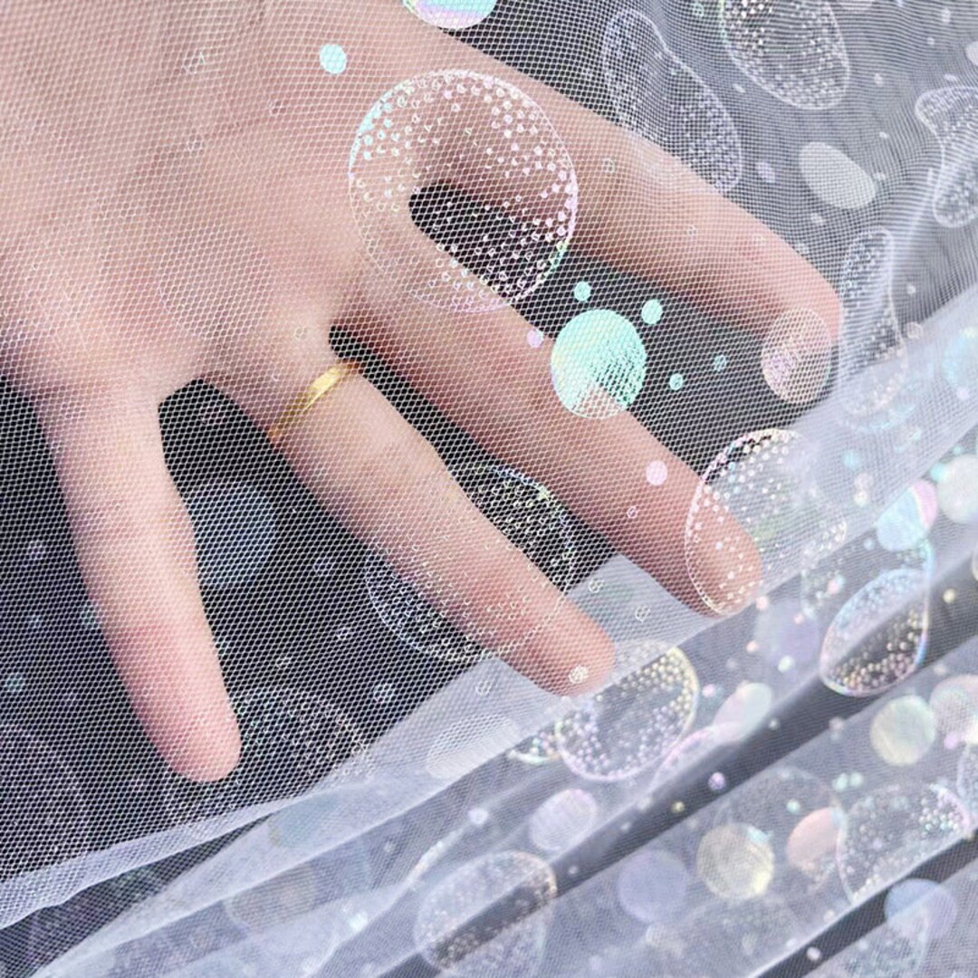 Illusion Sequin Bubble Lace Fabric Colorful Bubble Flower Soft White ...