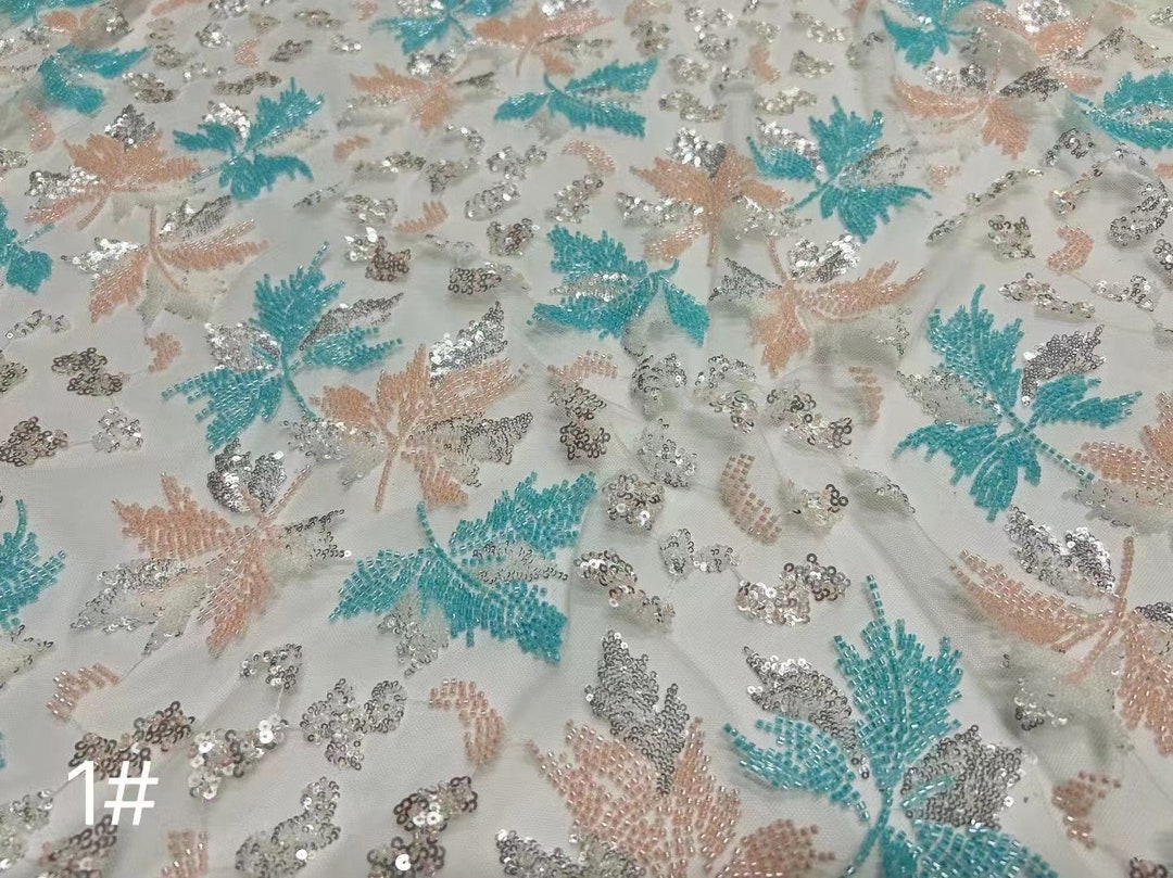 7 Colors Maple Leaf Heavy 3D Bead Tulle Lace Fabric French Sequin Mesh ...