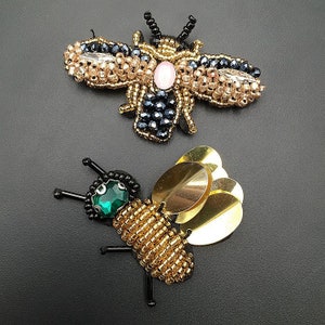2 PCS Beaded Bee Patch, Sequined Bees Applique Patch, Sequins Patch for ...