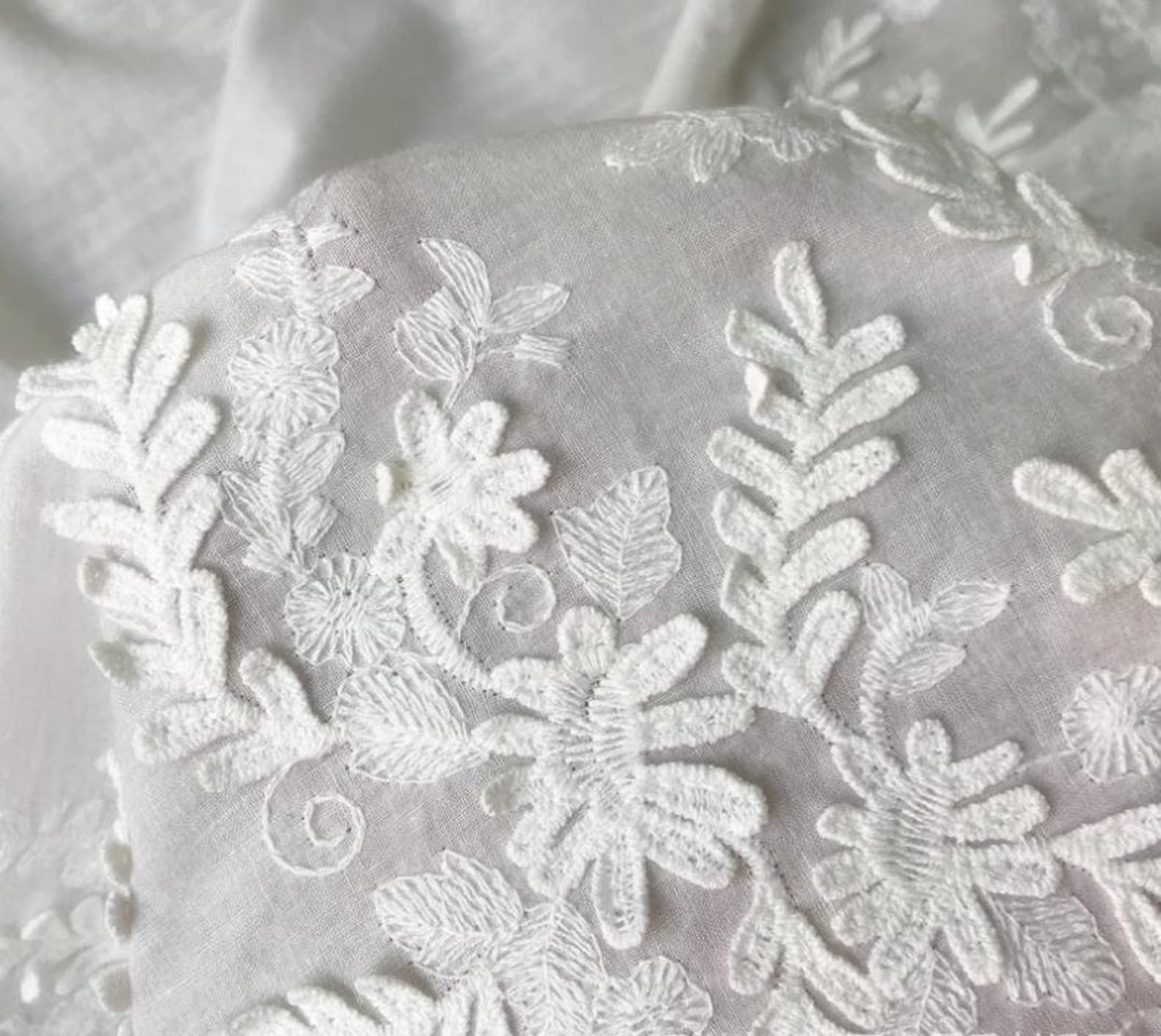 3D Leaf Pattern Cotton Lace Fabric, Cotton Fabric by the Yard ...