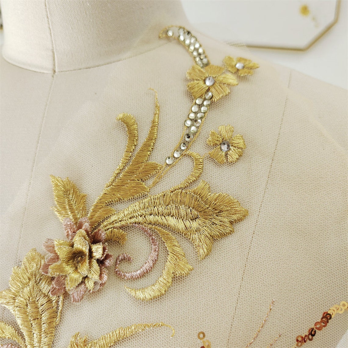 Golden 3D Flower Lace Embroidery Sew on Patch Applique Motif | Etsy