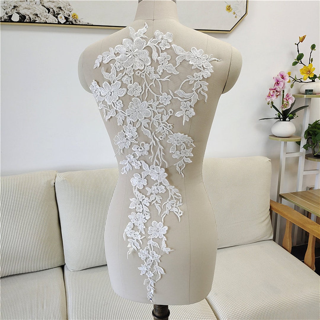 Oversized Floral Embroidered Lace Applique, Bridal Lace Applique, Large ...