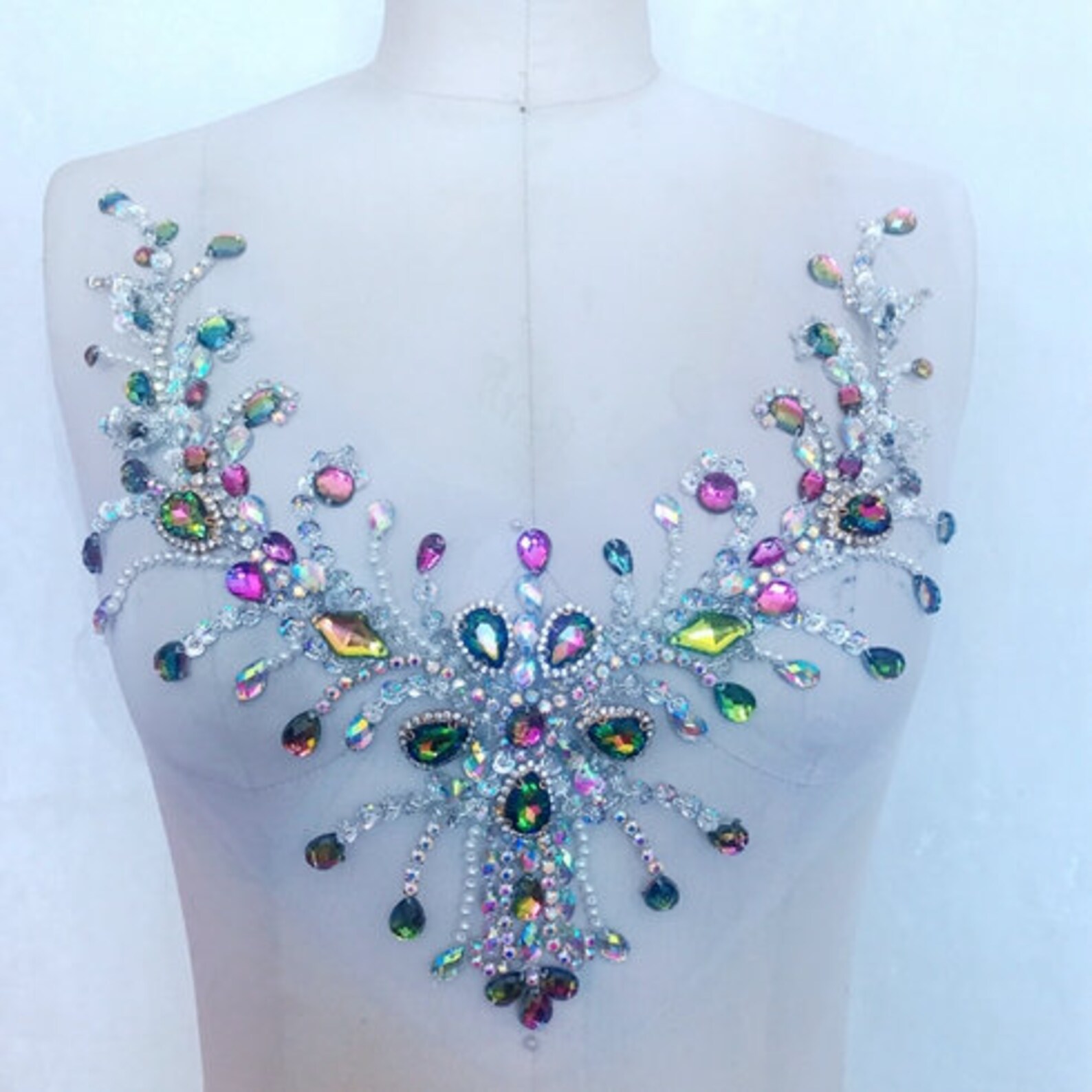 1 Piece Colorful Bodice Applique Sparkle Rhinestone Applique Bodice ...