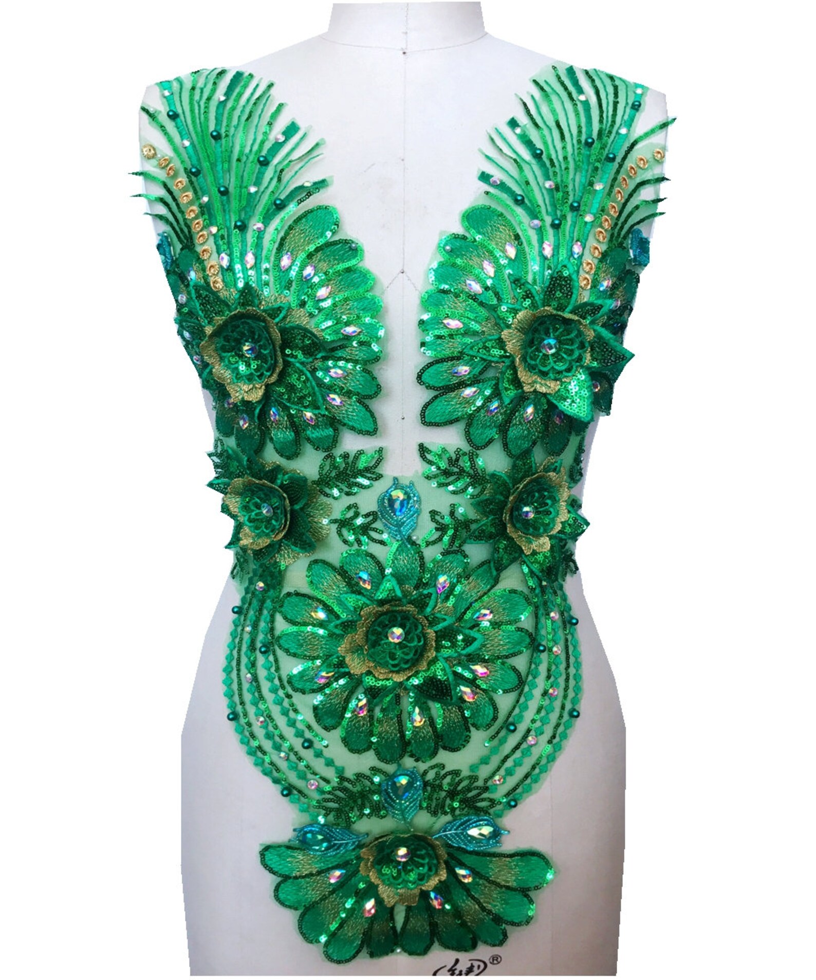Large Bodice 3D Flower Rhinestone Sequin Bodice Lace Applique ...