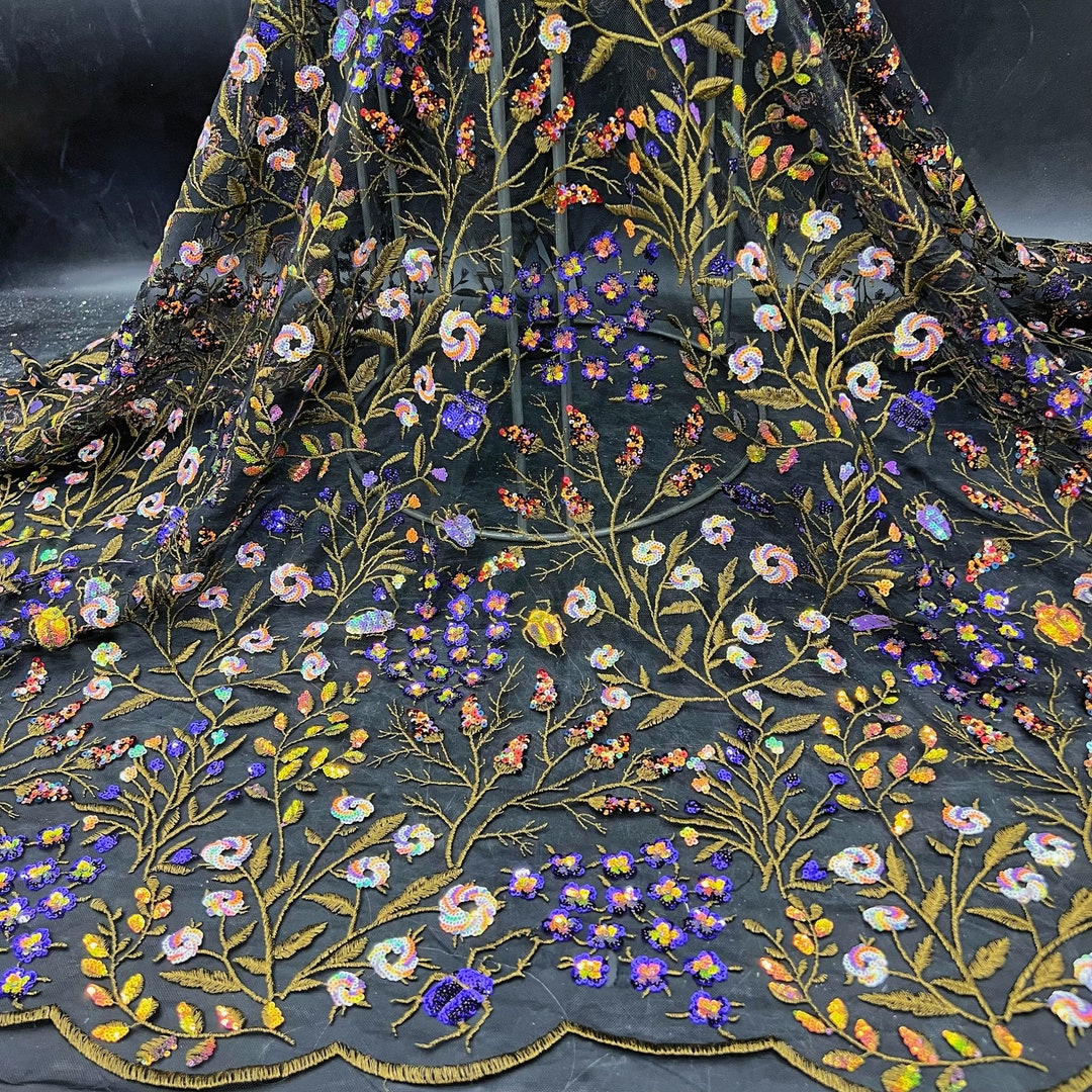 4 Color Lace Fabric Sequin Embroidered Flower Sequined Floral Tulle ...