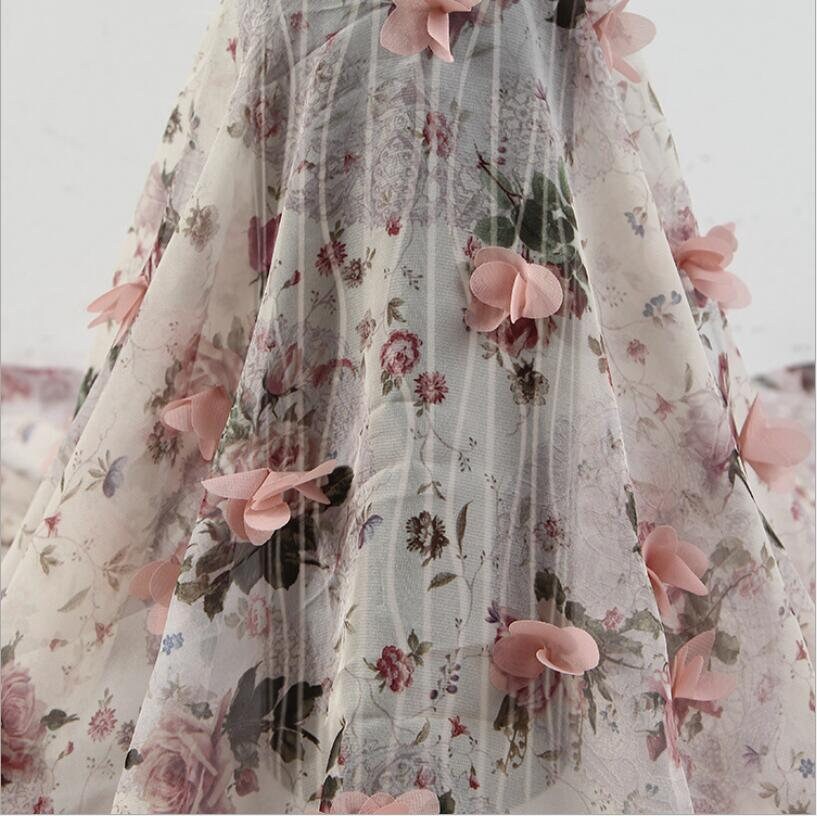 Chiffon Fabric With 3D Pink Rose Flower Beautiful 3D Lace | Etsy
