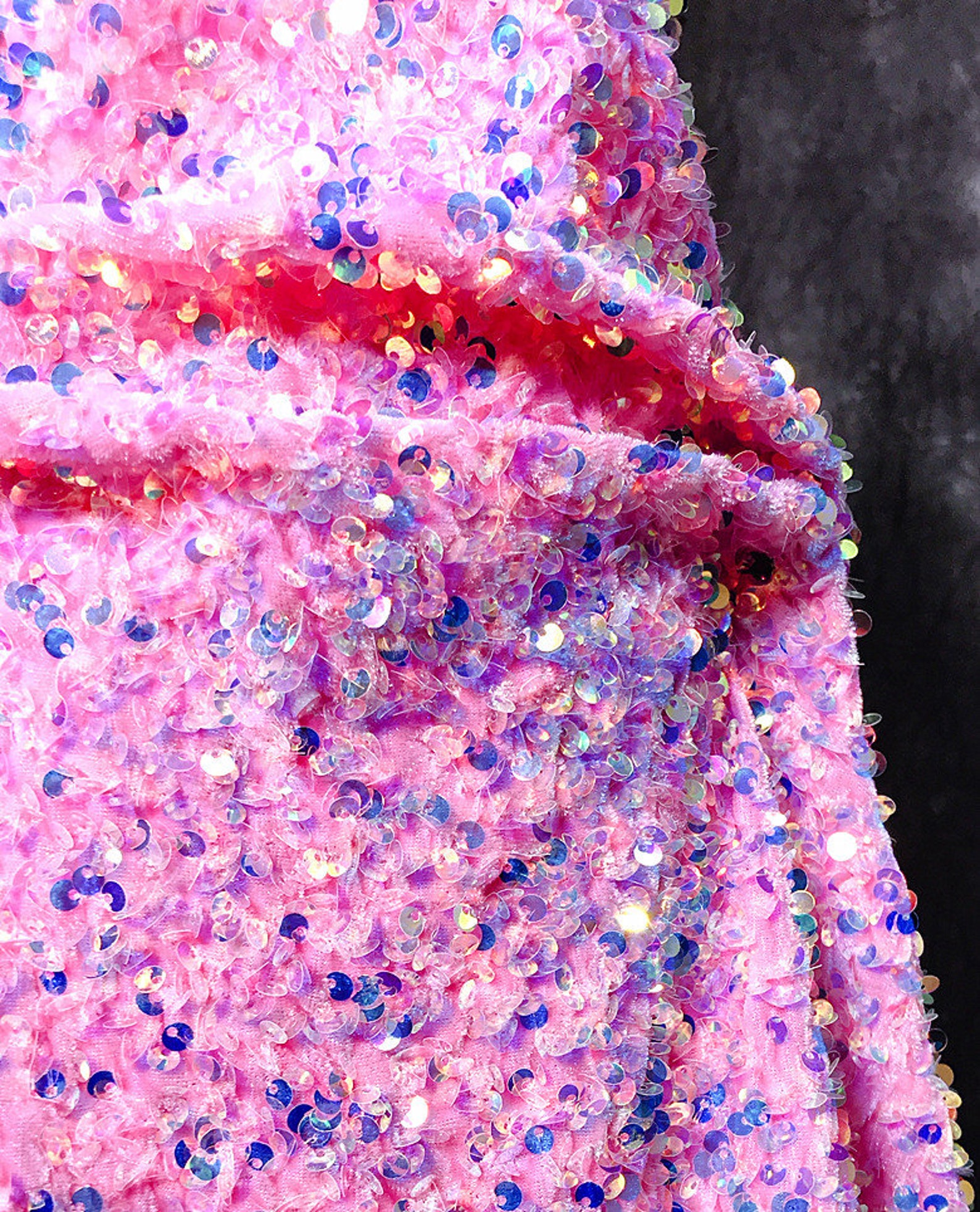 Colorful Full Sequins Fabric Pink Color on Pink Flannel for - Etsy