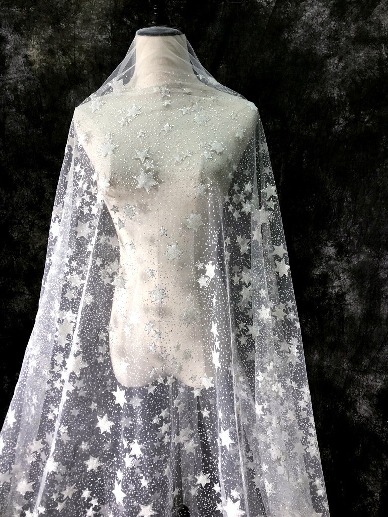 2020 Latest Design Stars Lace Fabric Sparke Fabric White Tulle | Etsy