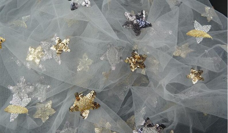 Stars Fabric Gold Star Mesh Lace Fabric Sequined Stars Tulle - Etsy