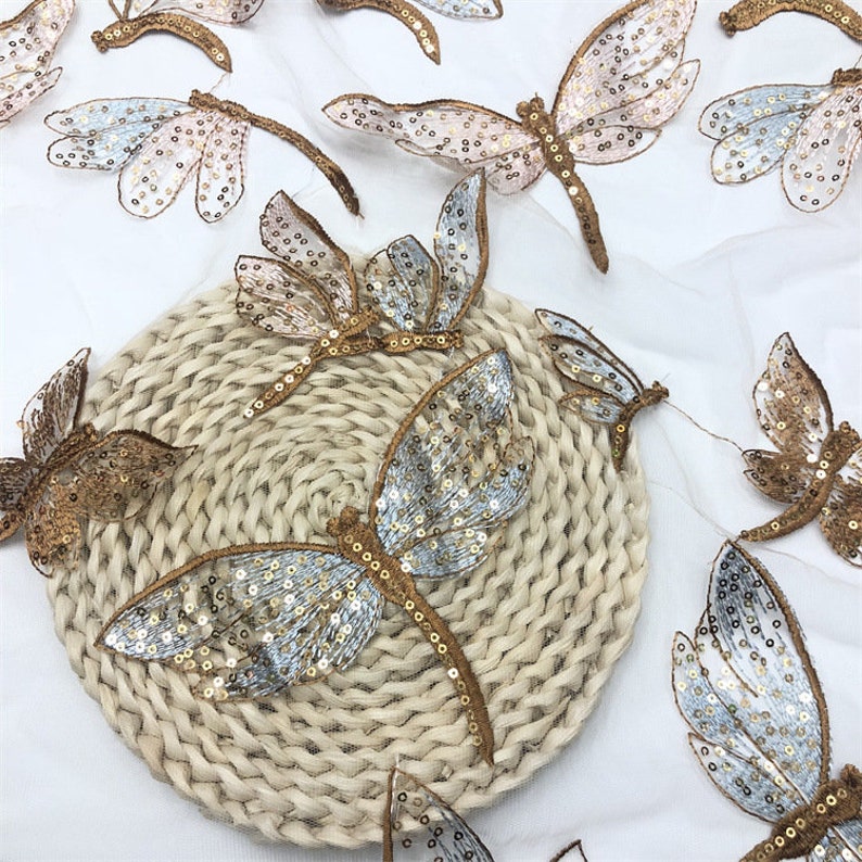 Exquisite Dragonfly Embroidery Lace Fabric Dragonfly Sequins - Etsy