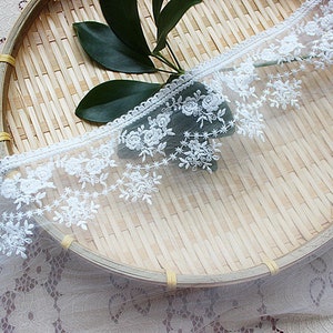 Rose Lace Trim White Delicate Embroidered Tulle Bridal Lace Trim 23 Cm ...