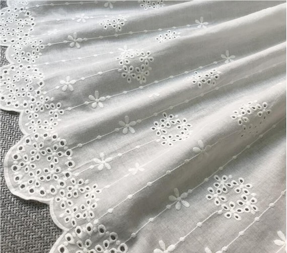 Antique Cotton Lace Fabric With Bilateral Scalloped Trim and - Etsy