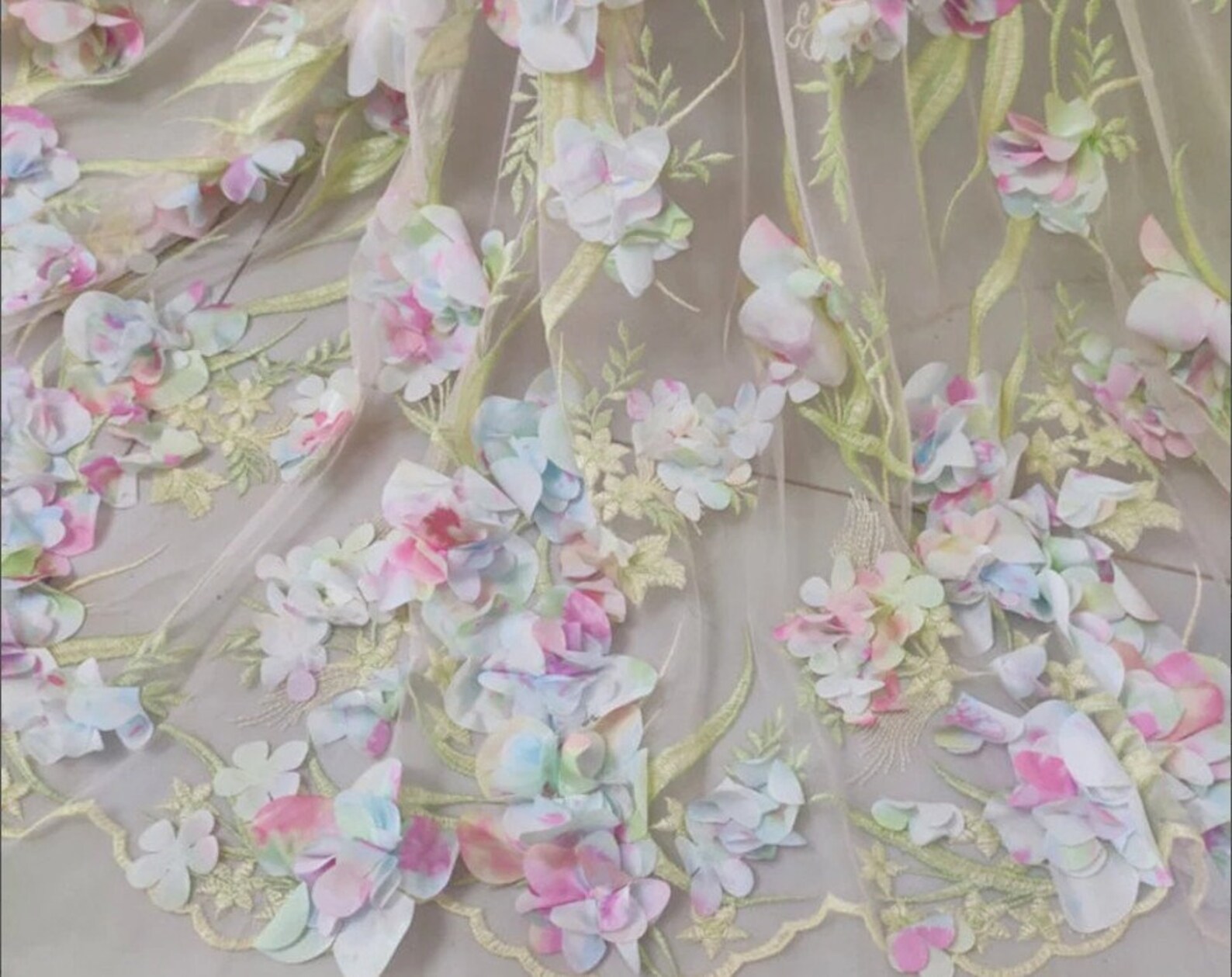 Beautiful 3D Flower Embroidered Lace Fabric Wedding Bridal Dress Fabric ...