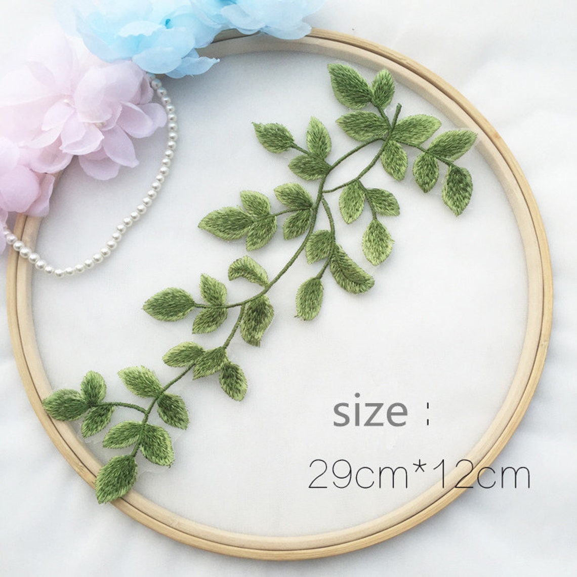 1 Pair Forest Green Leaf Lace Applique Organza Embroidery - Etsy