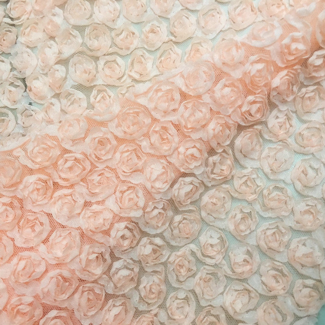 Rosette Flower Fabric, 3D Chiffon Rosette Fabric, Salmon Pink Lace ...