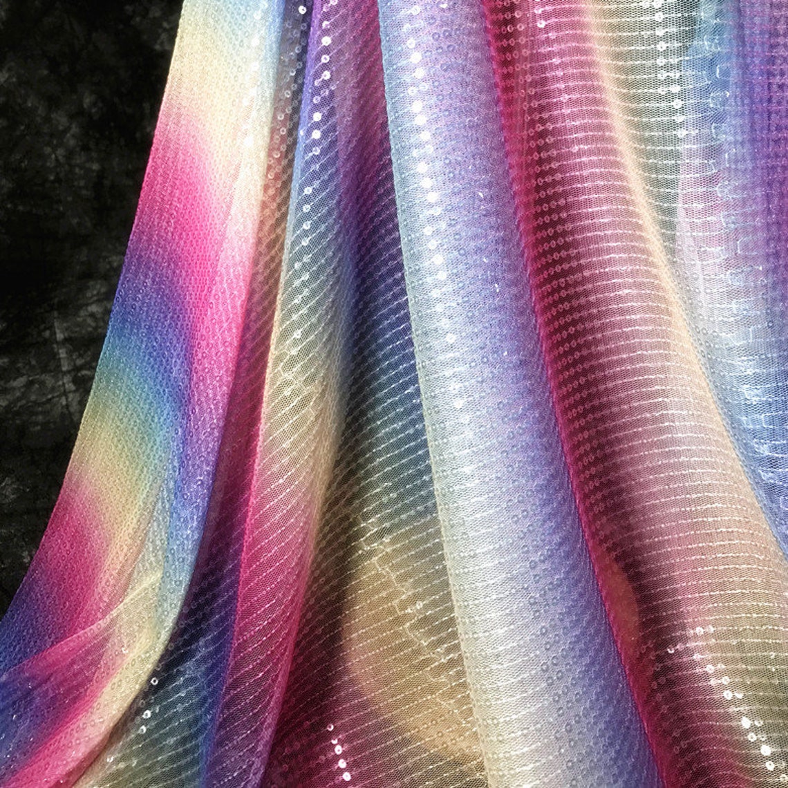 Illusion Rainbow Tulle Fabric With Sequins in Gradient Colors for ...