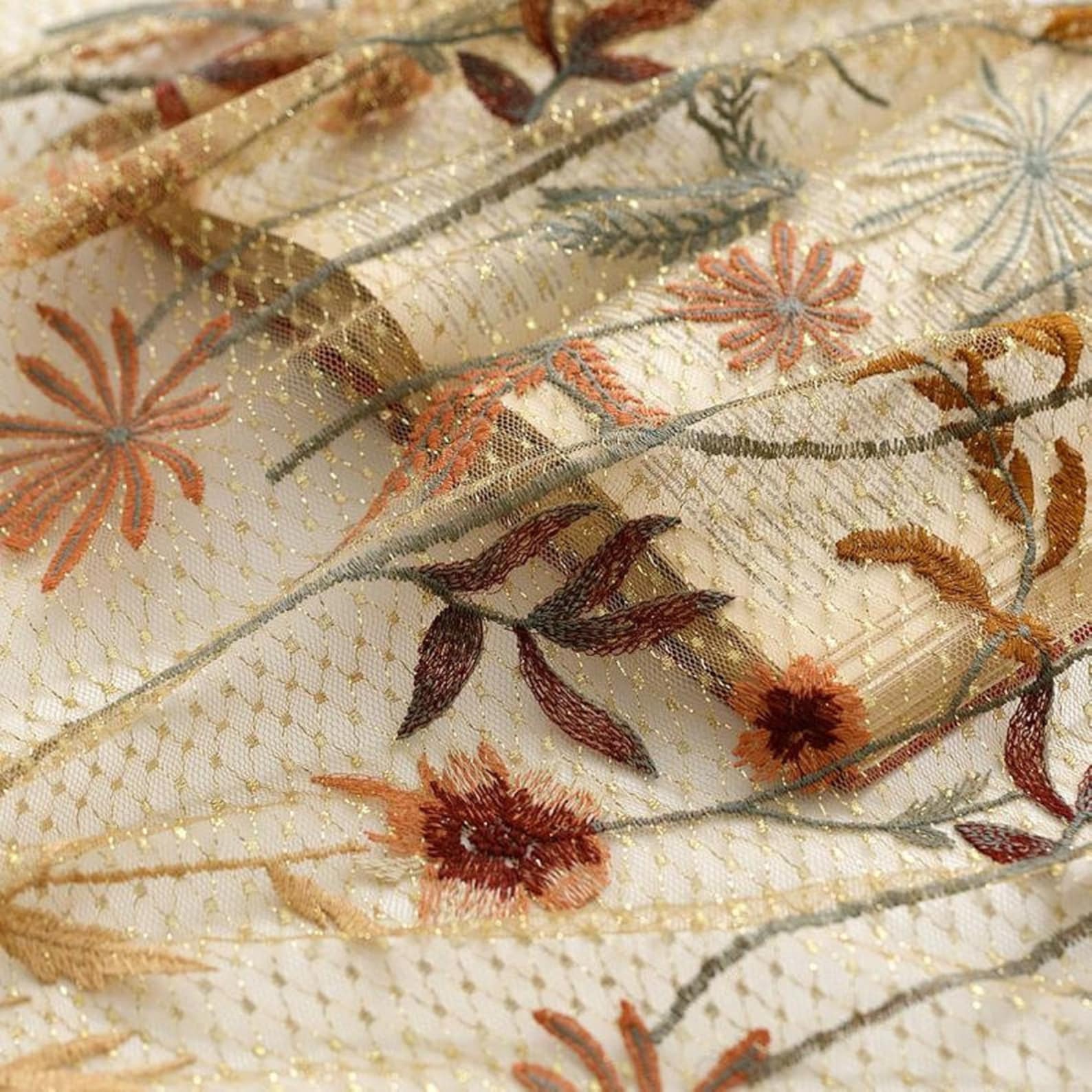 Brown Floral Lace Fabric Flower Embroidered Tulle Lace Fabric - Etsy