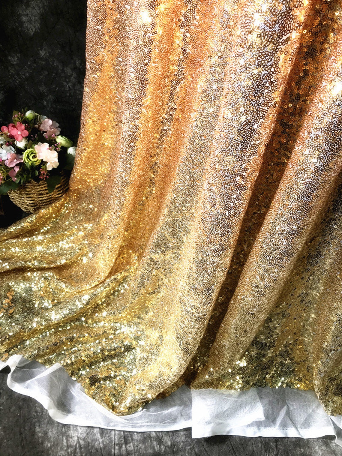 Gold Sequin Fabric Full Sequined Fabric Sparkle Sequins Mesh | Etsy