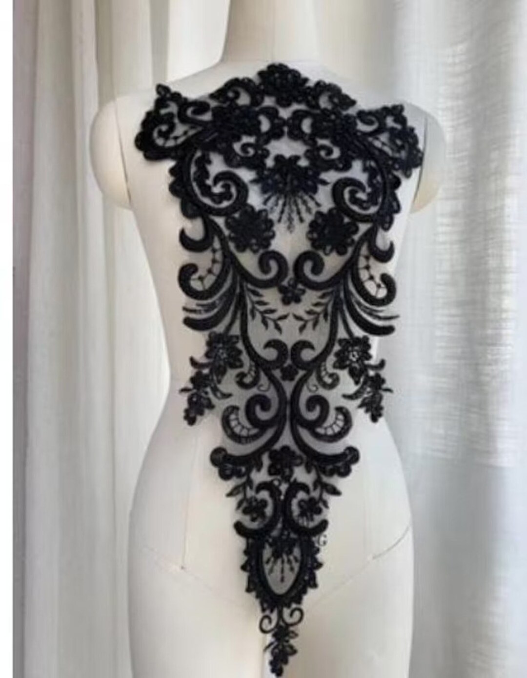 Large Heavy Beaded Bridal Applique - IVORY Black - Venice Lace Beaded ...