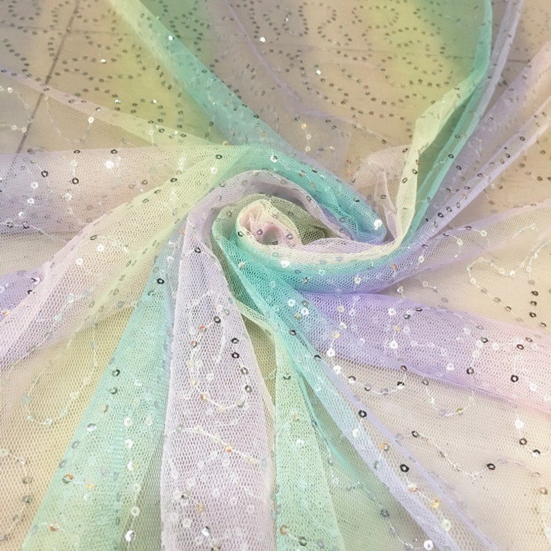 Rainbow Sequins Tulle Fabric With Gradient Colors Colorful - Etsy