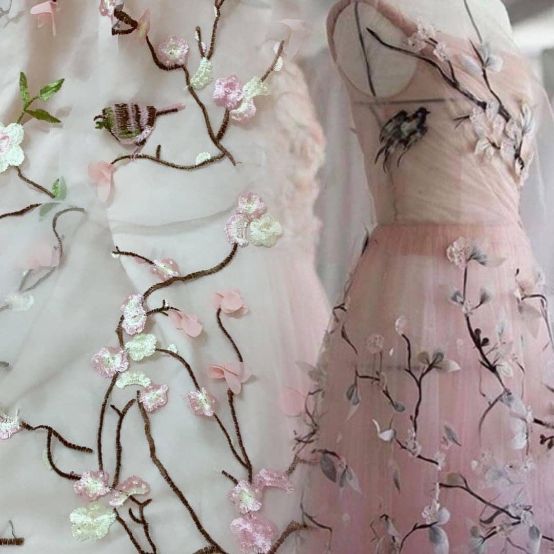 Illusion 3D Flower Lace Fabric With Bird&branch Tulle Fabric for ...