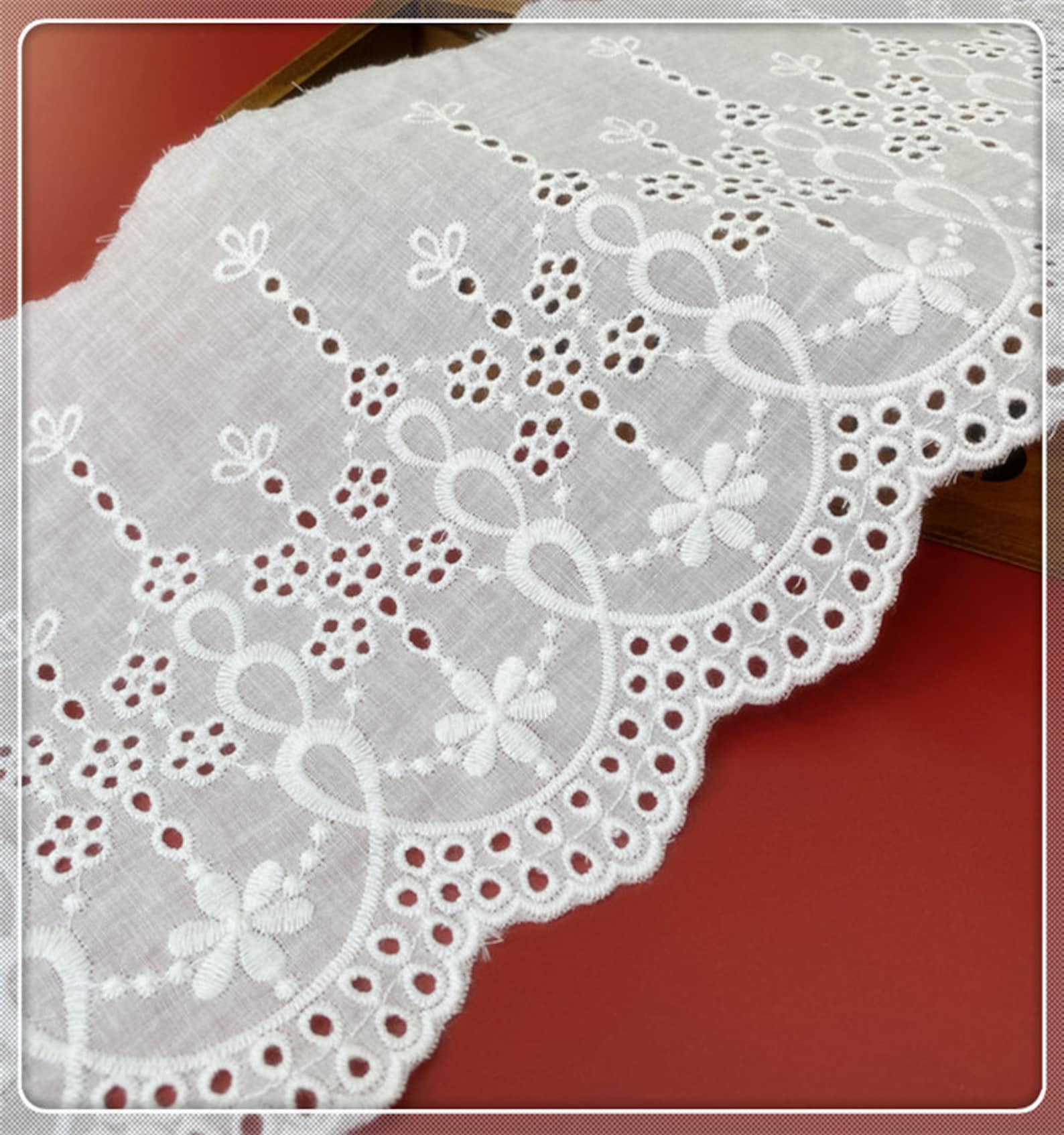 Floral Embroidery Cotton Eyelet Lace Trim With Scalloped Border Dress ...