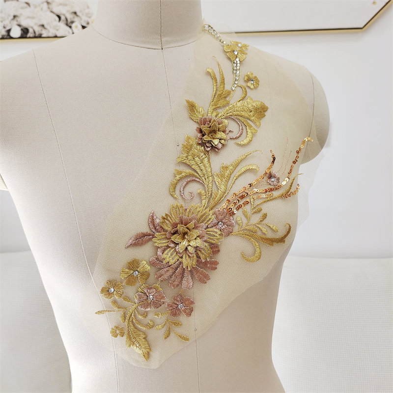 Golden 3D Flower Lace Embroidery Sew on Patch Applique Motif | Etsy