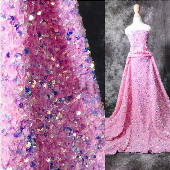 Colorful Full Sequins Fabric Pink Color on Pink Flannel for | Etsy
