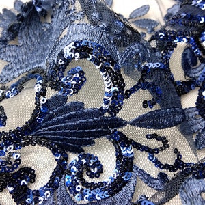 Navy Blue Sequins Lace Fabric, Sequins Embroidered Lace Fabric, Black ...