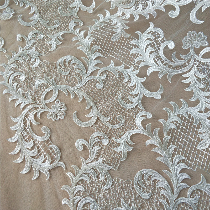 Bridal Fabric Off White Geometric Mesh Lace Fabric Sequined | Etsy