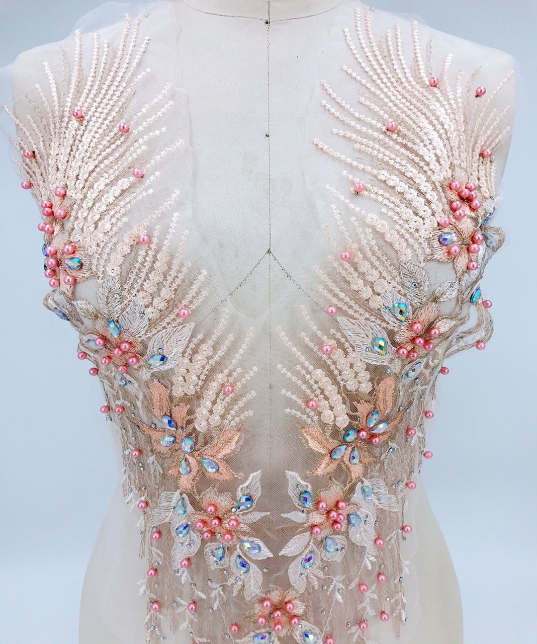 10 Colors Sew on Pearl Beaded Lace Applique With Rhinestone for Haute ...