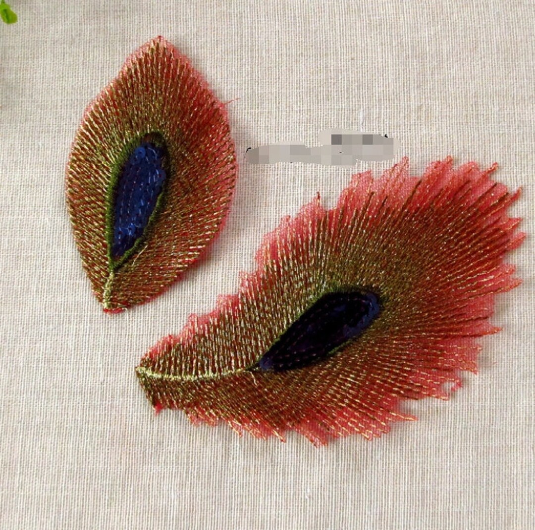 5 Pcs Peacock Feathers Lace Applique Leaf Embroidery Mesh Lace Motif ...