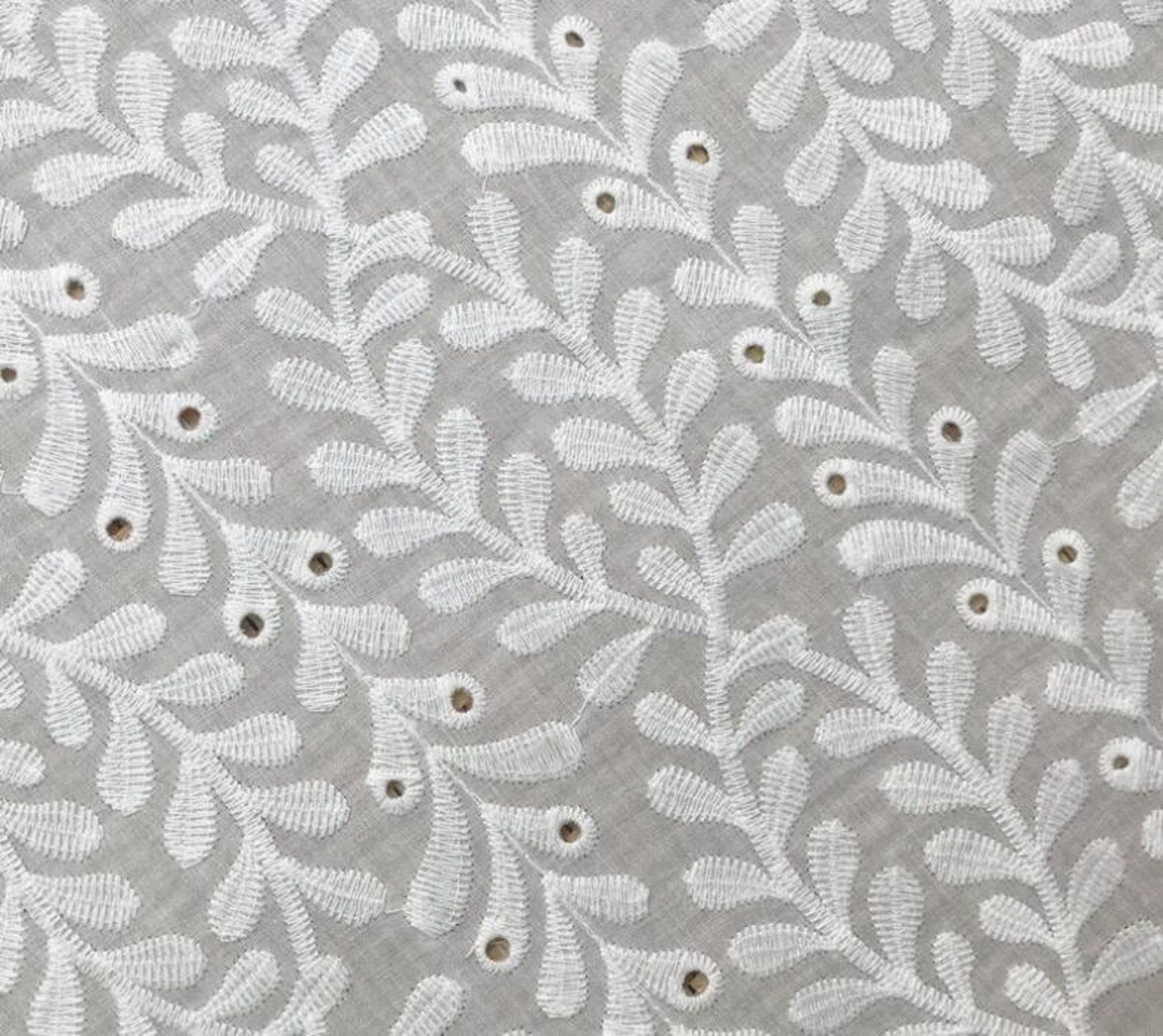 Leaf Pattern Cotton Lace Fabric, Cotton Embroidered Lace Fabric, Eyelet ...