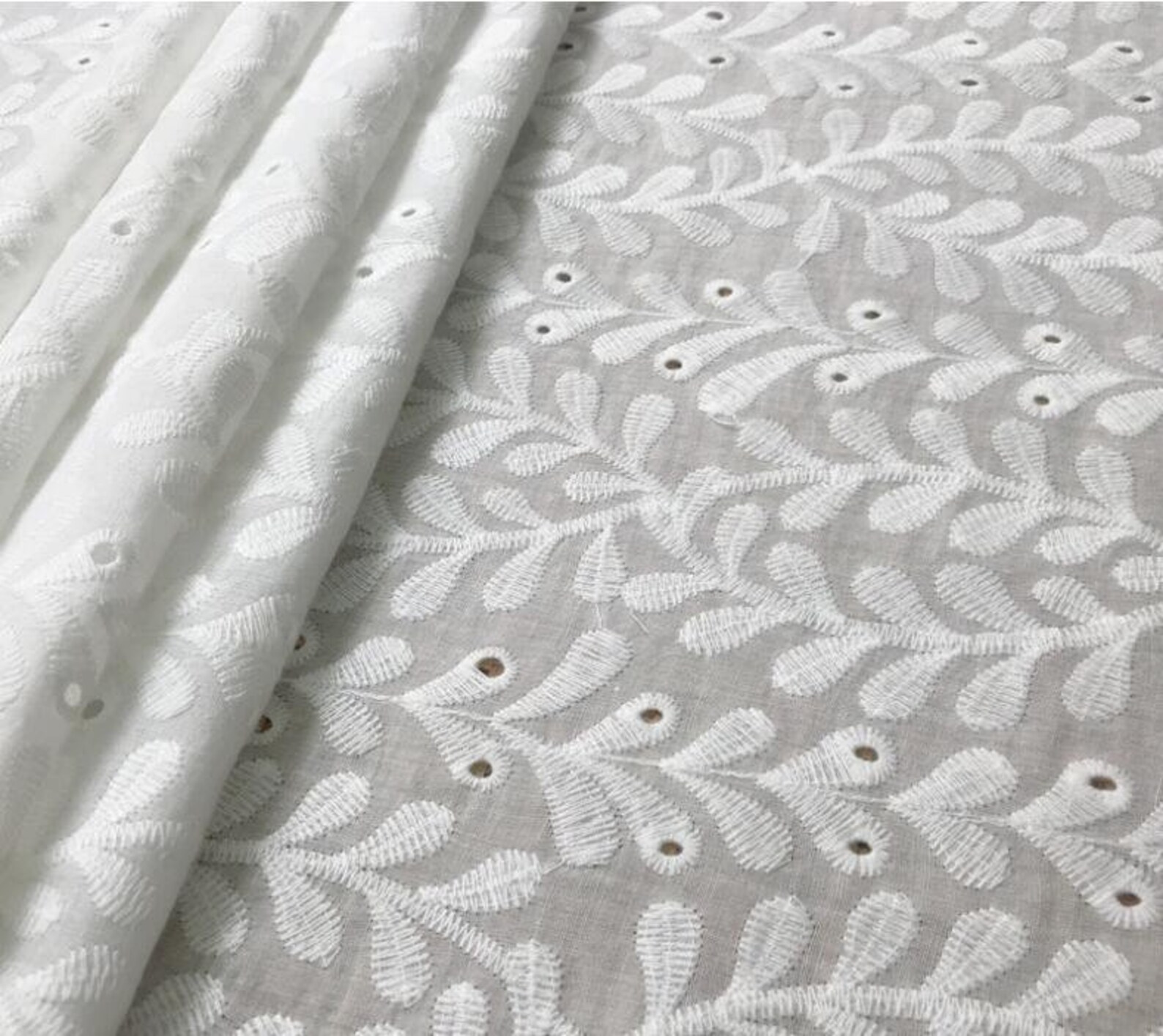Leaf Pattern Cotton Lace Fabric, Cotton Embroidered Lace Fabric, Eyelet ...